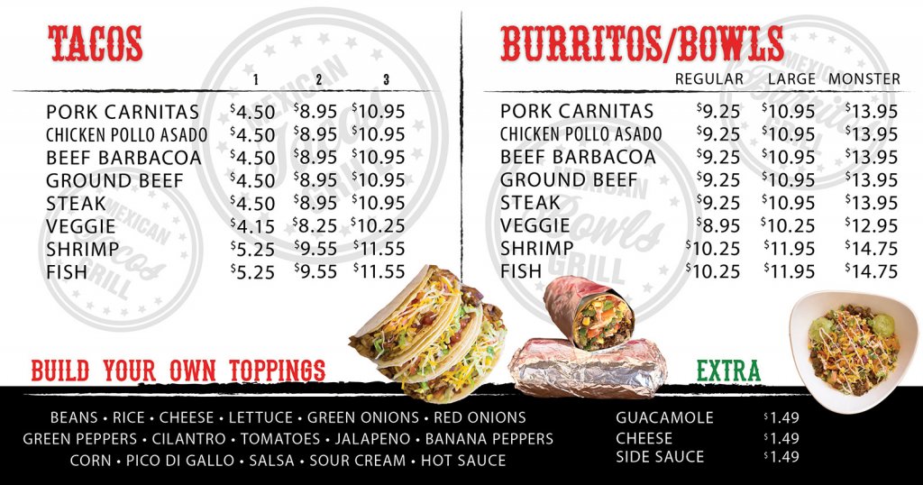 Menu & Ingredients – Taco Boyz